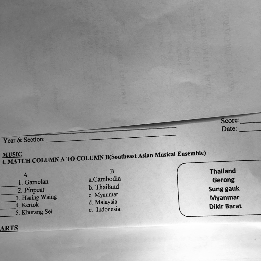 music i match column a to column bsoutheast asian musical ensemble a 1 ...
