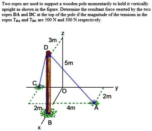 SOLVED: Two ropes are used to support a wooden pole momentarily to hold ...