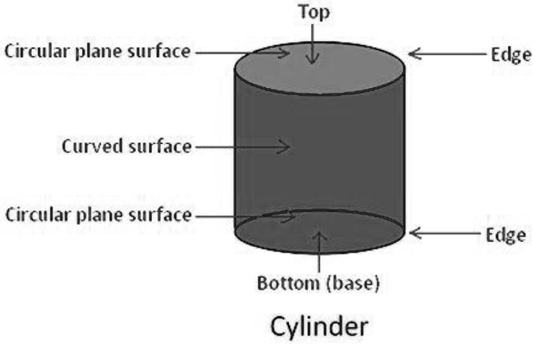 Top Circular plane surface Edge Curved surface Circular plane surface ...