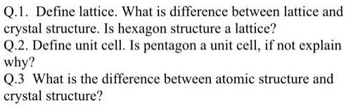 Q.1. Define lattice. What is difference between lattice and crystal structure. Is hexagon ...