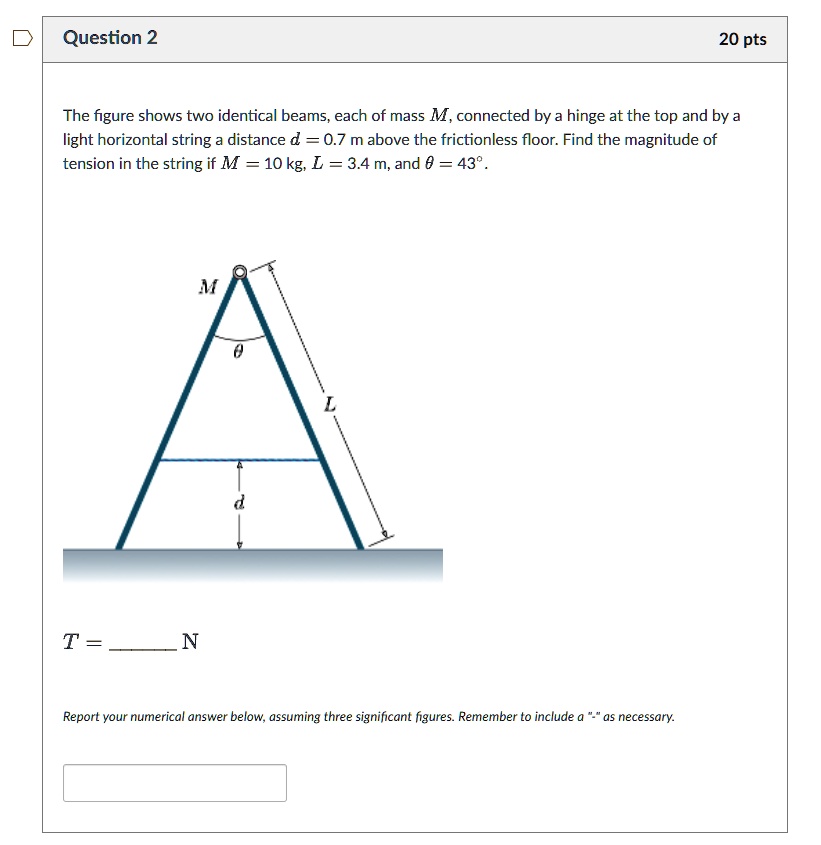 SOLVED: The figure shows two identical beams, each of mass M, connected by a hinge at the top ...