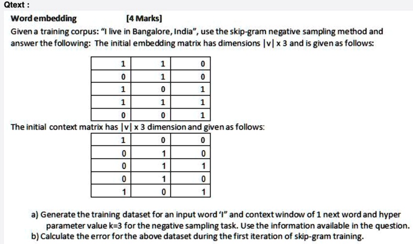 Solved Texts Answer Wordembedding 4 Marks Given A Training Corpus I Live In Bangalore