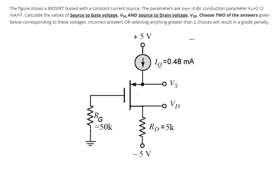 SOLVED: The figure shows a MOSFET biased with a constant current source. The parameters are Vp ...