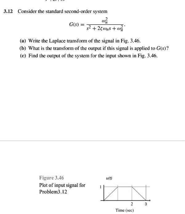 3.12 Consider the standard second-order system. (a) Write the Laplace transform of the signal in ...