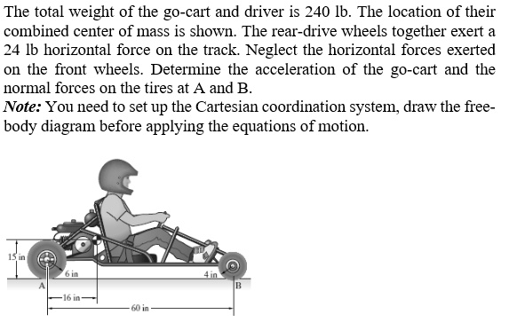 the total weight of the go cart and driver is 240 lb the location of ...
