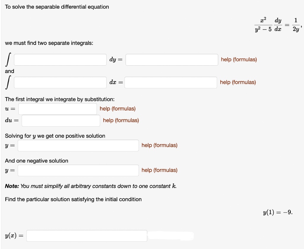 SOLVED: To solve the separable differential eguation x2 dy y2 - 5 dx 1 ...