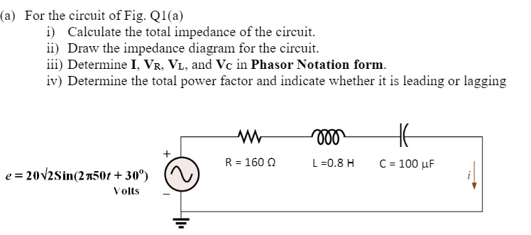 SOLVED: For the circuit of Fig.Q1(a): i) Calculate the total impedance ...