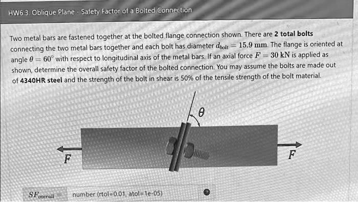 HW6.3. Oblique Plane - Safety Factor of a Bolted Connection Two metal ...