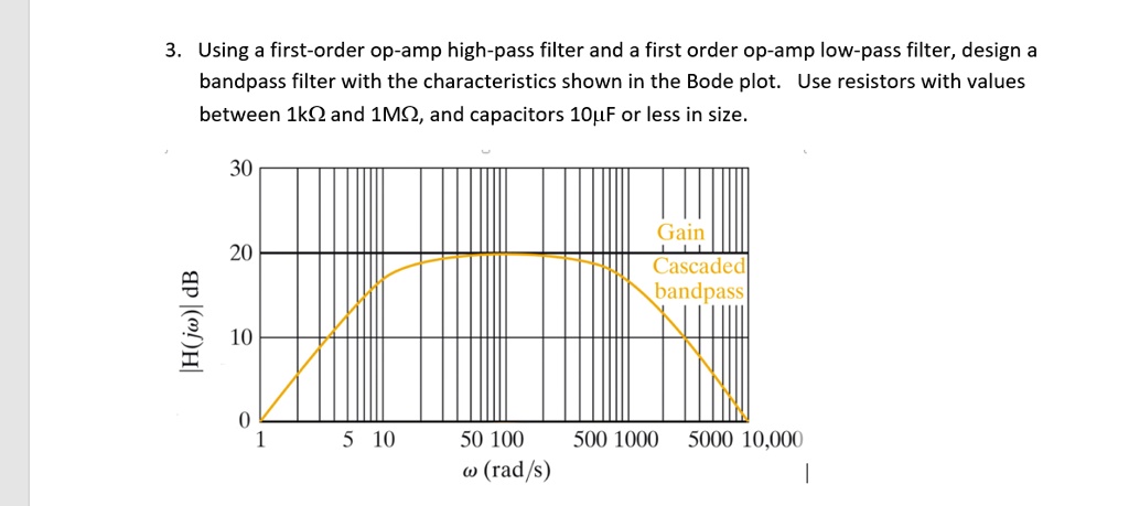 3. Using a first-order op-amp high-pass filter and a first order op-amp low-pass filter, design ...