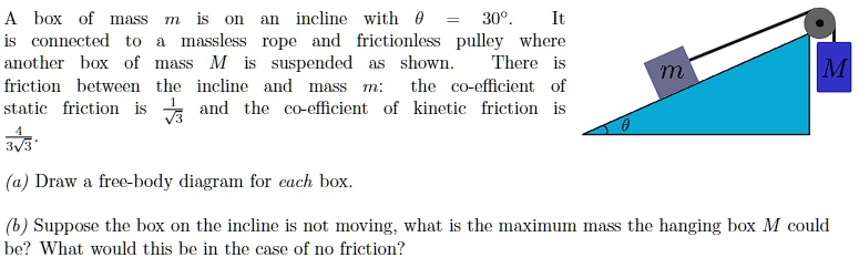 SOLVED: A box of mass m is on an incline with an angle of 30 degrees ...