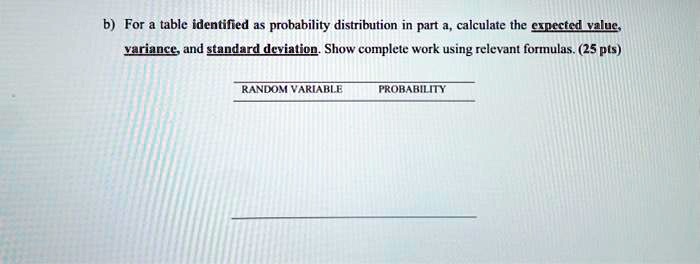 SOLVED: For a table-identified probability distribution, calculate the ...