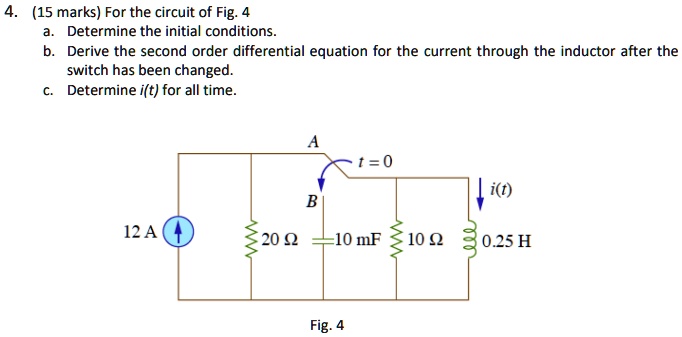 SOLVED: (15 marks) For the circuit of Fig Determine the initia conditions Derive the second ...