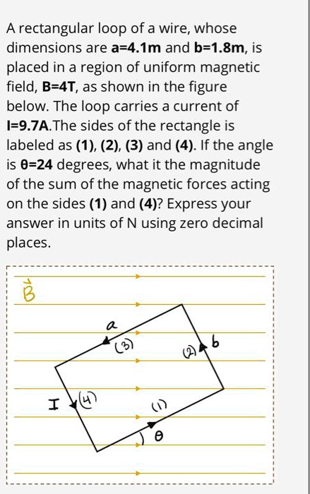 rectangular loop of a wire whose dimensions are a41m and b18m is placed in a region of uniform ...