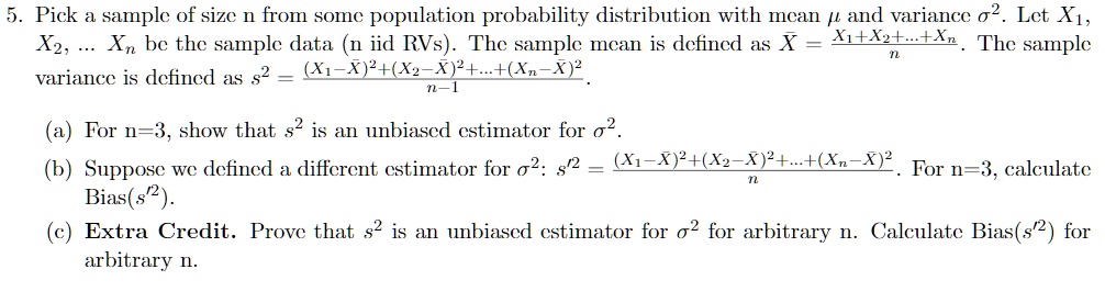 SOLVED:Pick samplc of size n from somc population probability ...