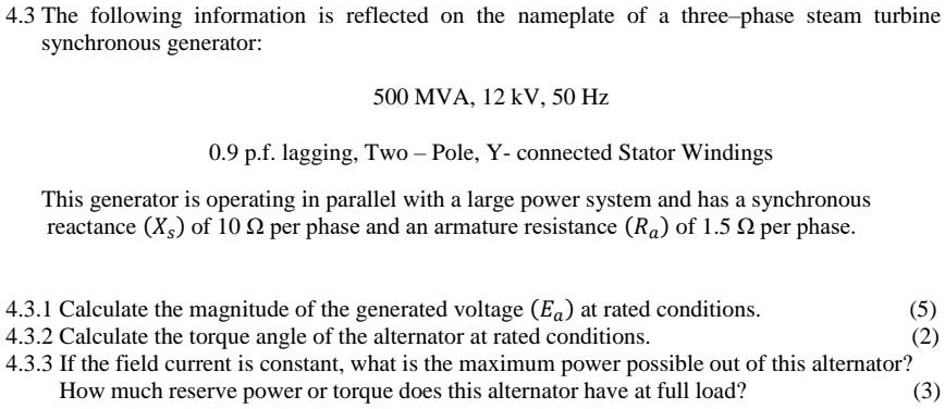 4.3 The following information is reflected on the nameplate of a three ...