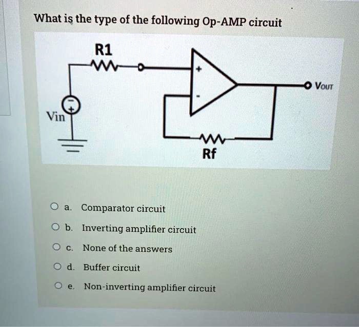 SOLVED: What is the type of the following Op-AMP circuit? R1 Vout Vin Rf Comparator circuit ...