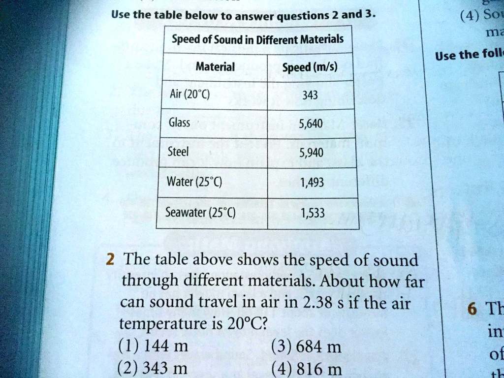 SOLVED: The table above shows the speed of sound through different ...