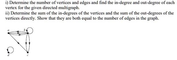 1 determine the number of vertices and edges and find the in degree and out degree of each ...