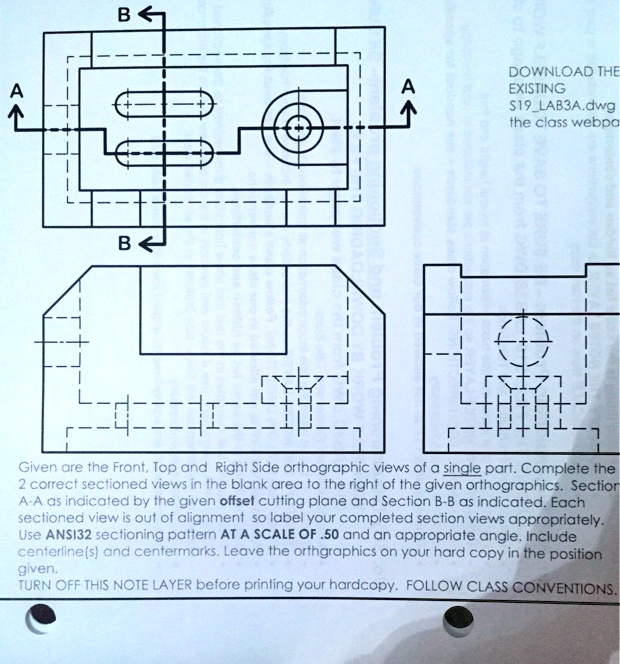 SOLVED: Section the orthographic given the cutting planes. B