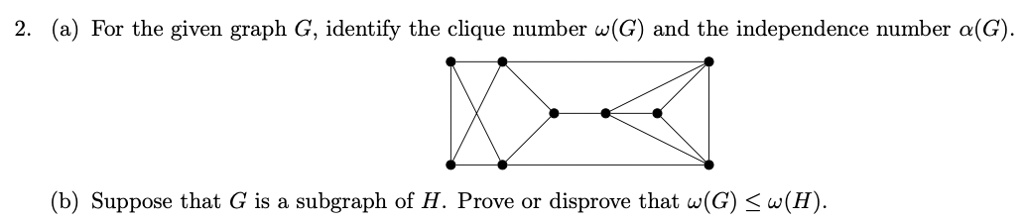SOLVED: (a) For the given graph G, identify the clique number w(G) and the independence number a ...