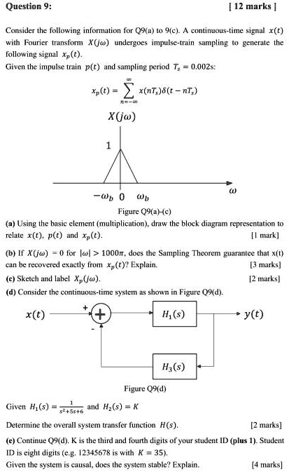 question 9 12marks consider the following information for q9a to 9c a continuous time signal t ...