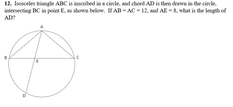 12 isosceles triangle abc is inscribed in a circle and chord ad is then ...
