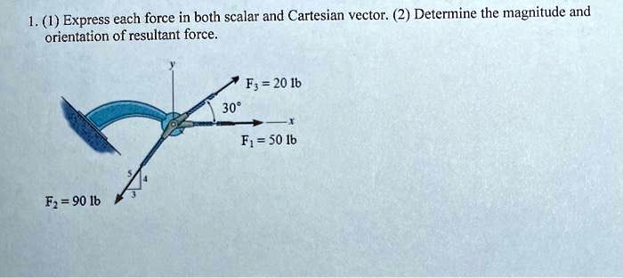 1. (1) Express each force in both scalar and Cartesian vector. (2 ...