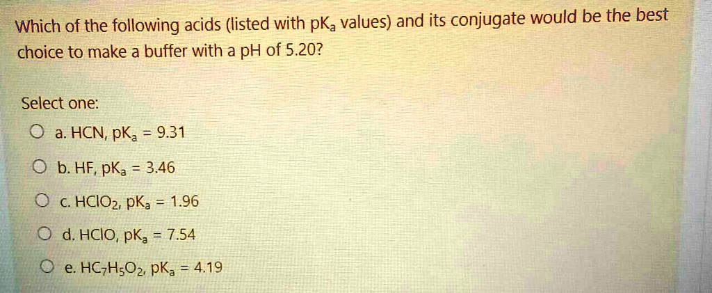 which of the following acids listed with pka values and its conjugate ...