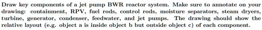 Draw key components of a jet pump BWR reactor system. Make sure to ...