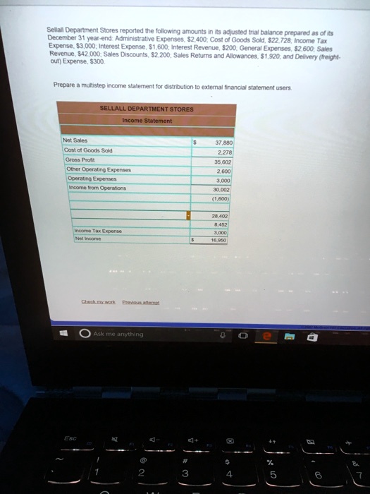 SOLVED: Income statements Sellall Department Stores reported the ...