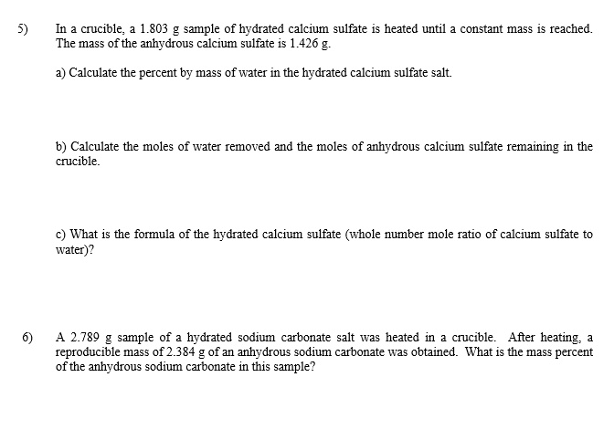 SOLVED: Percent Water - Dry Lab A 1.803g sample of hydrated calcium ...