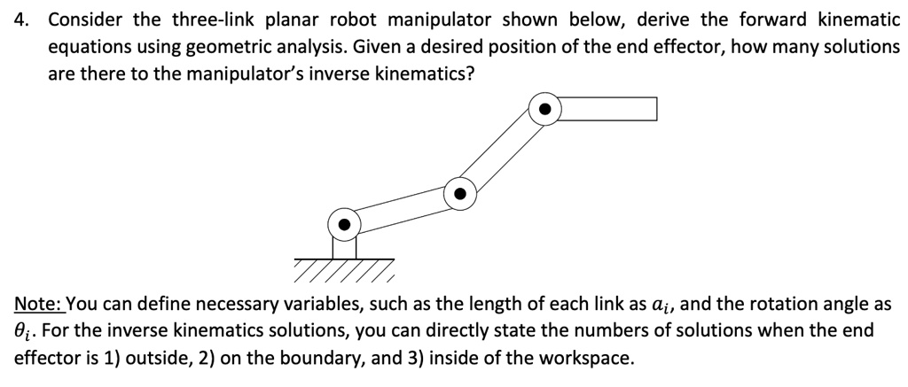 4. Consider the three-link planar robot manipulator shown below, derive the forward kinematic ...