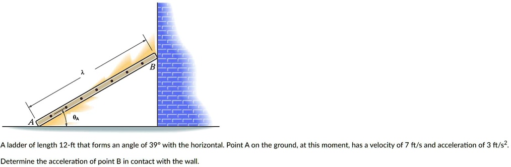 SOLVED: A ladder of length 12-ft that forms an angle of 39 with the ...