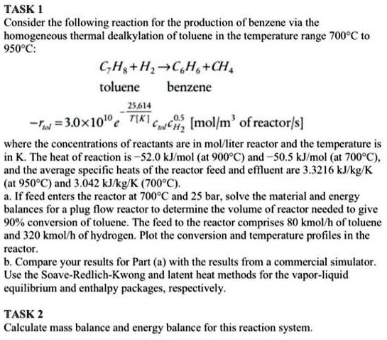 SOLVED: TASK 1: Consider the following reaction for the production of ...