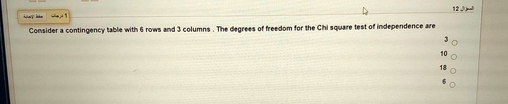 SOLVED: 12 J> LL7el El Consider a contingency table with 6 rows and columns. The degrees of ...
