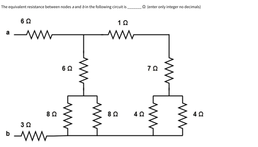 The equivalent resistance between nodes a and b in the following circuit is ? (enter only ...