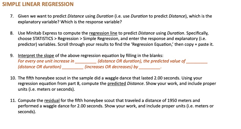 SOLVED: SIMPLE LINEAR REGRESSION Given we want to predict Distance ...