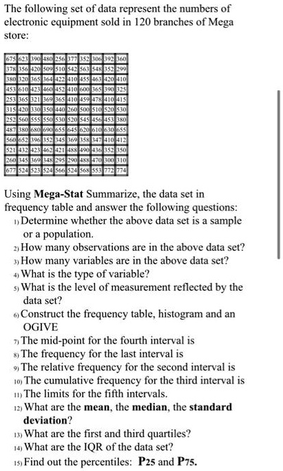SOLVED: The following set of data represent the numbers of electronic ...