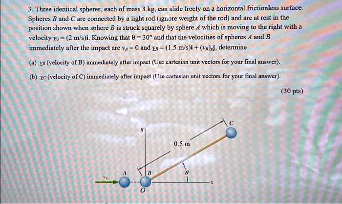 SOLVED: Three identical spheres, each of mass, slide freely on a ...