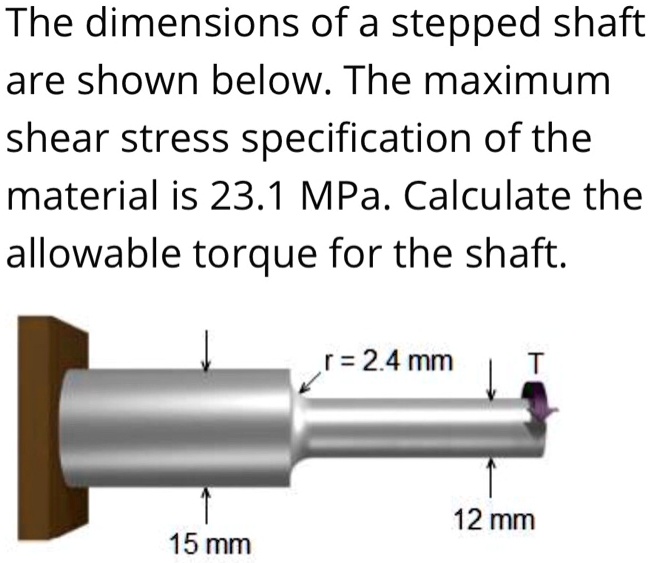 SOLVED: The dimensions of a stepped shaft are shown below. The maximum ...