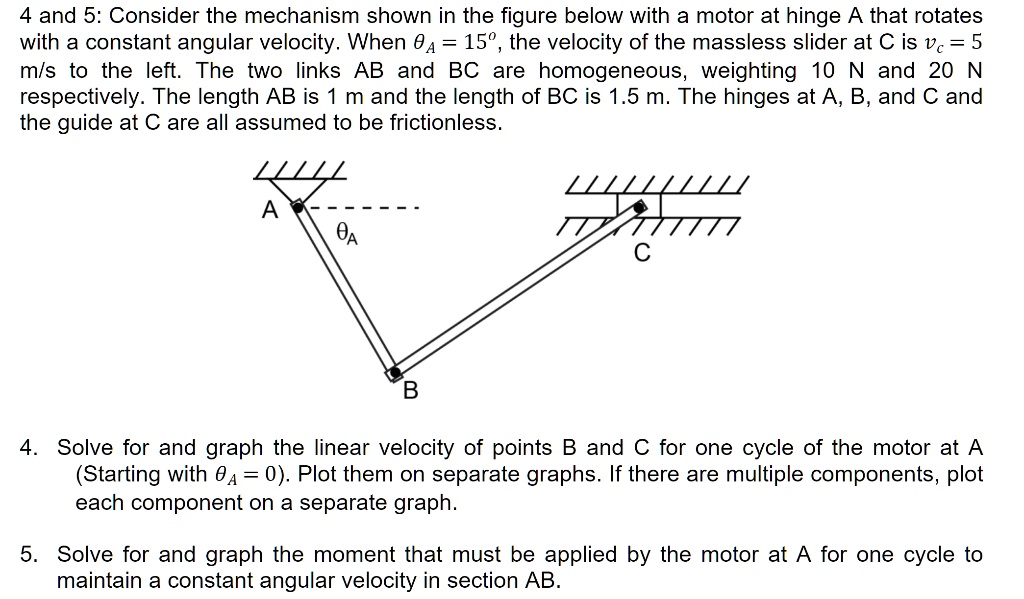 SOLVED: 4 and 5: Consider the mechanism shown in the figure below with a motor at hinge A that ...