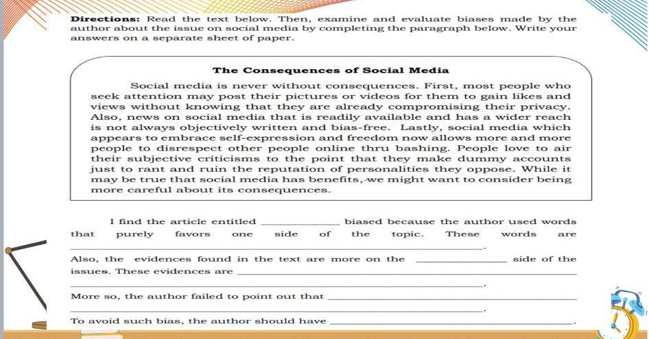 SOLVED: Directions: Read the text below. Then, examine and evaluate ...