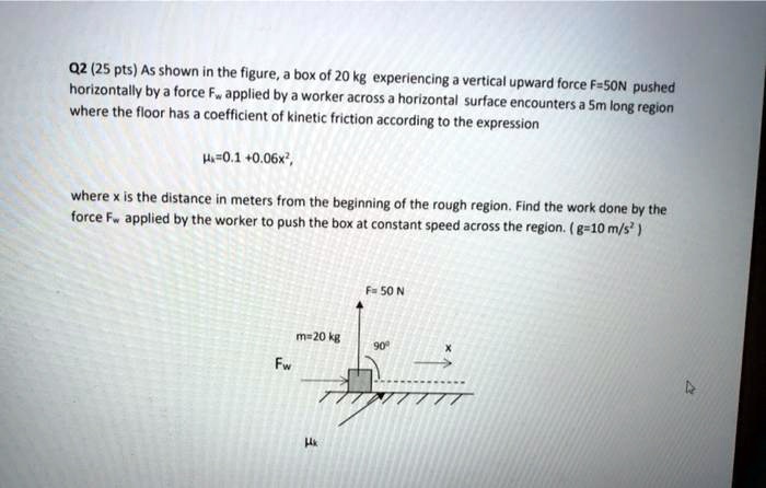 SOLVED: 02 (25 pts) As shown in the figure, box of 20 kg experlencing horizontally by a force ...