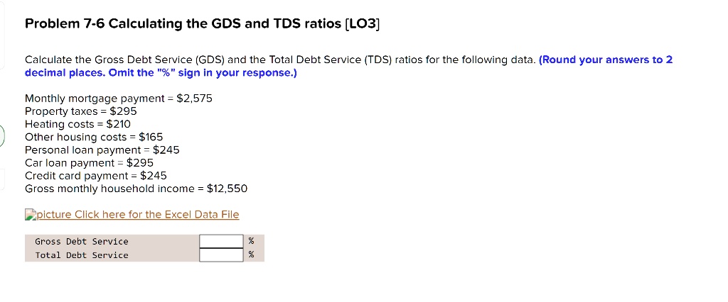 SOLVED: Problem 7-6: Calculating the GDS and TDS ratios [LO3] Calculate ...