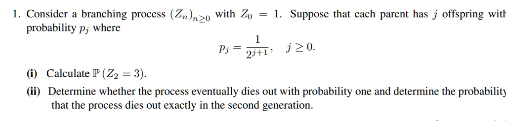 Consider a branching process (Zn )nâ‰¥0 with Z0. Suppose that each parent has j offspring with ...