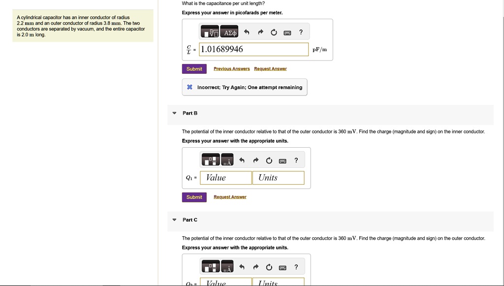 what is the capacitance per unit length a cylindrical capacitor has an ...