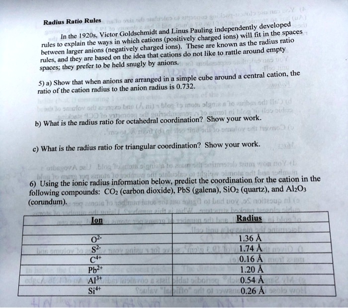 radius ratio rules inus pauling independently goldschmidt and ...