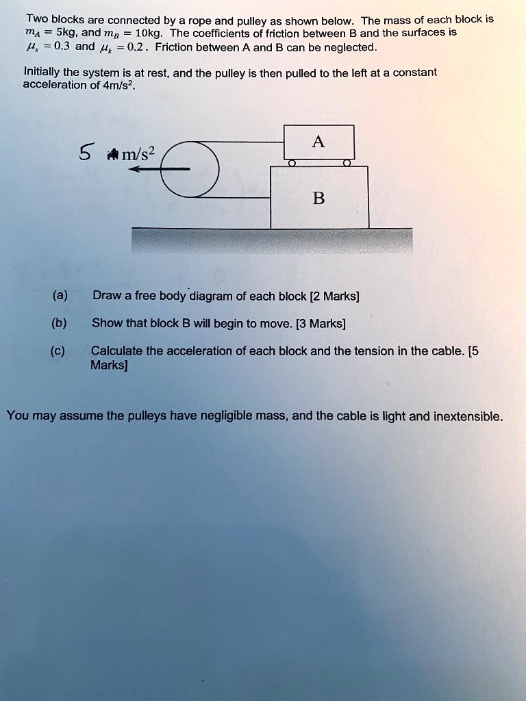 two blocks are connected by a rope and pulley as shown below the mass ...