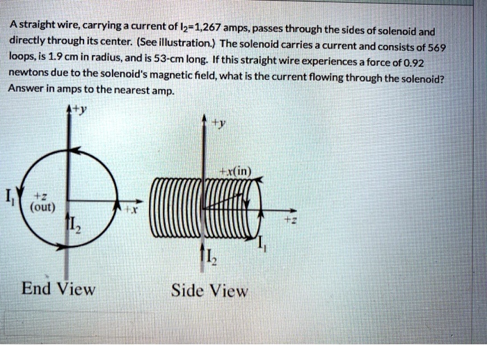 A straight wire, carrying a current of I2=1,267 amps, passes through ...