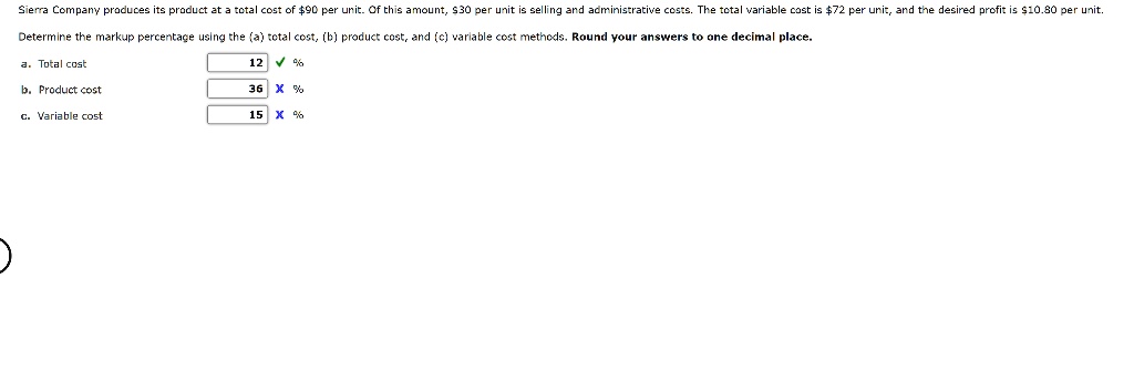 Sierra Company produces its product at a total cost of 90 per unit. Of ...